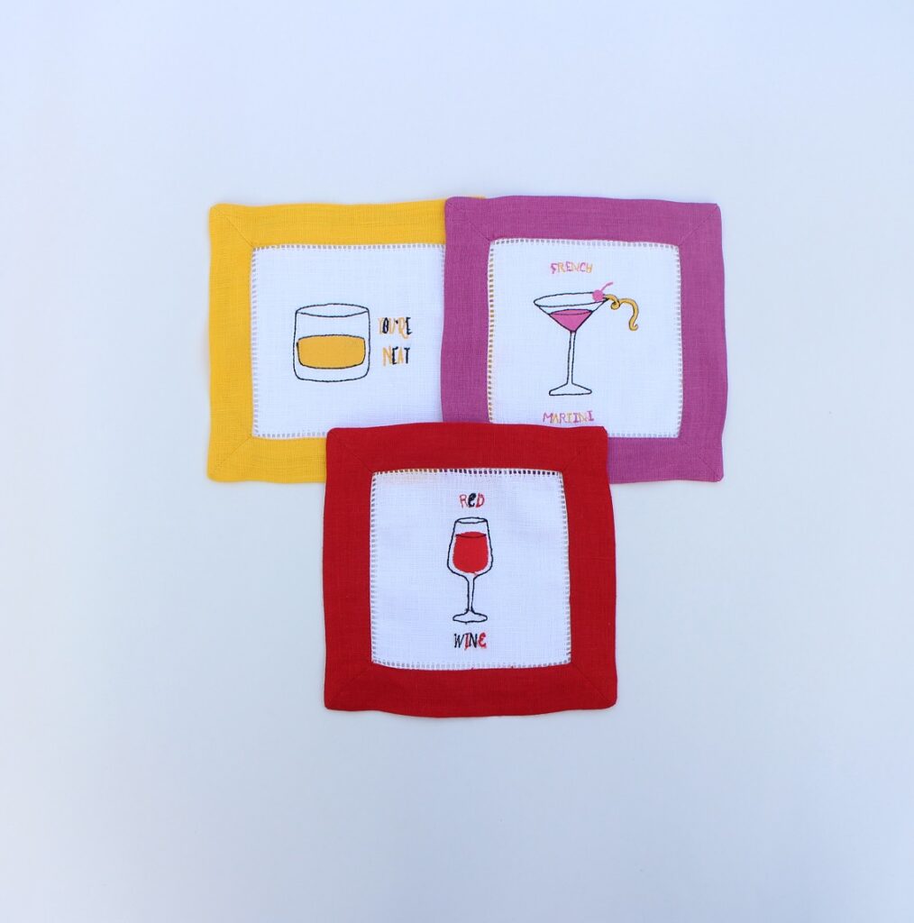Cocktails embroidered cocktail napkins with matching borders – An Hoa ...