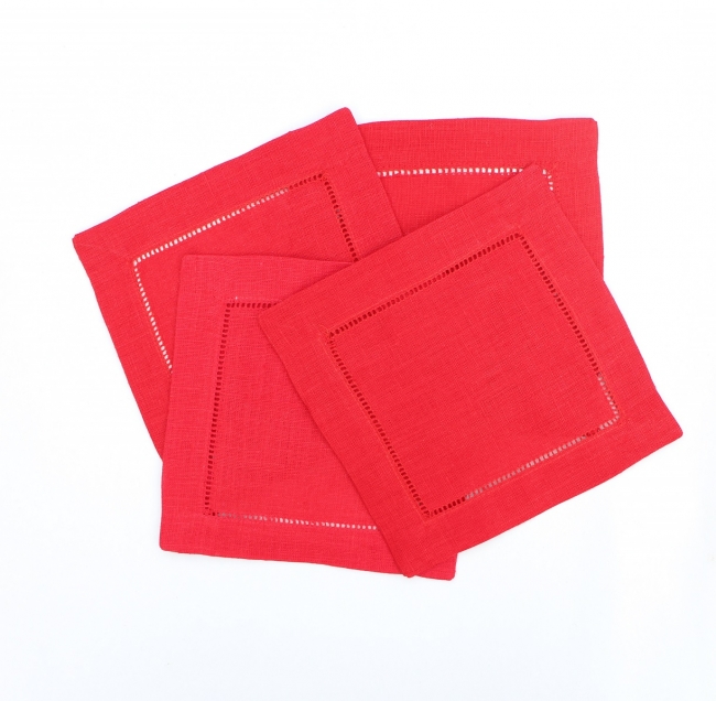 Red linen cocktail napkins or hemstitched cocktail napkin – An Hoa ...